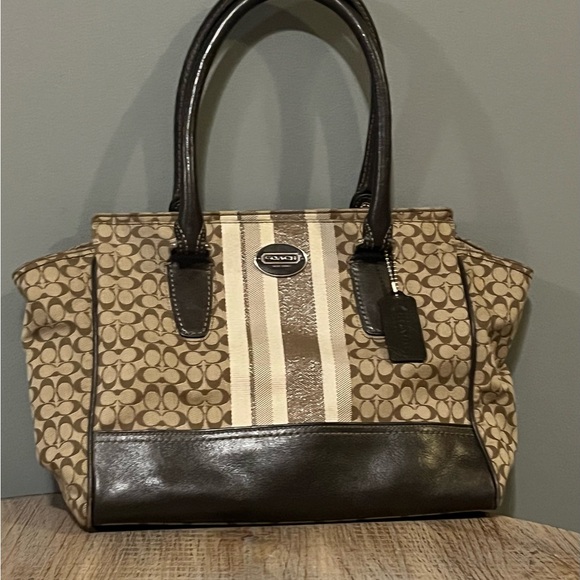 Coach | Bags | Coach Legacy Signature Stripe Candace Carryall Brown ...